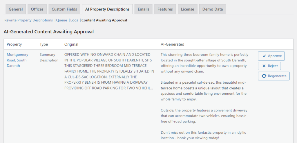 AI - Property Descriptions | Property Hive For WordPress